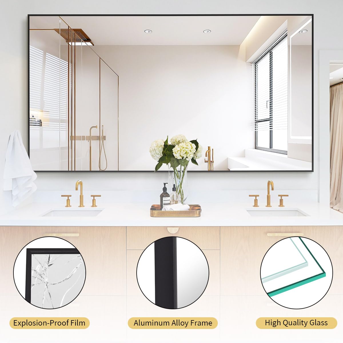 Koonmi Large Mirror Full Length 34"x76", Floor Body Mirror with Stand, Metal Frame Wall-Mounted Vanity Mirror, Hanging Leaning or Standing, Black