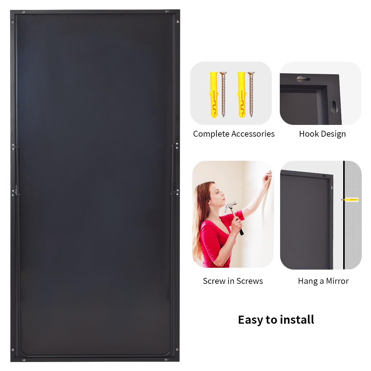 Koonmi Large Mirror Full Length 34"x76", Floor Body Mirror with Stand, Metal Frame Wall-Mounted Vanity Mirror, Hanging Leaning or Standing, Black