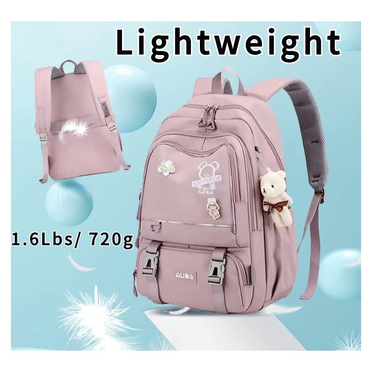 AONUOWE Kawaii Backpack for Girls and Boys Aesthetic Back to School Lovely Accessories Cute Bag in 5 Colors (Purple)