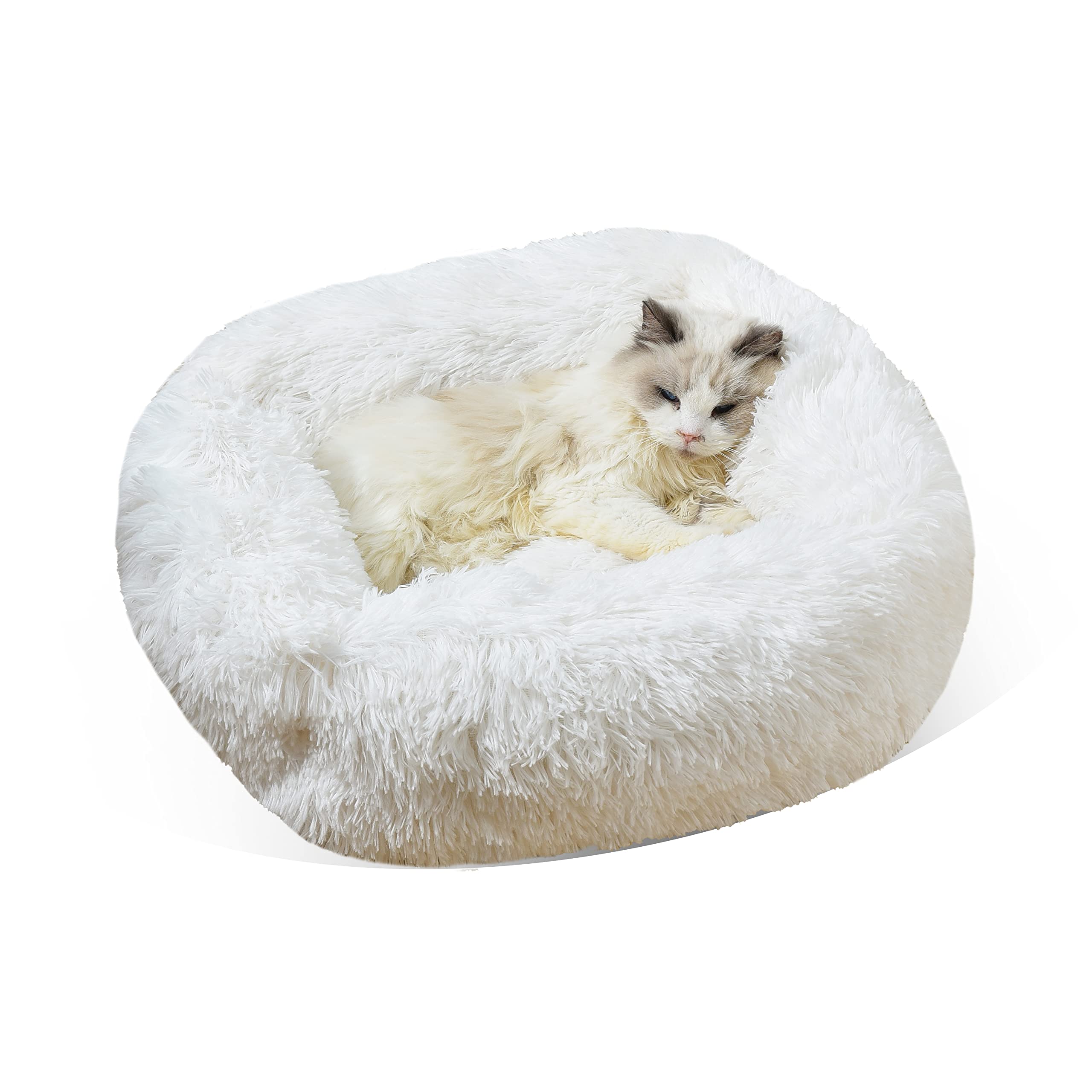 Gavenia Cat Bed for Indoor Cats,22 inch Soft Long Plush Cushion Washable Pet Bed Calming Self-Warming Square Cat and Dog Bed Anti-Slip & Waterproof Bottom Cushion (22 x 18 x 7 inch, White)…