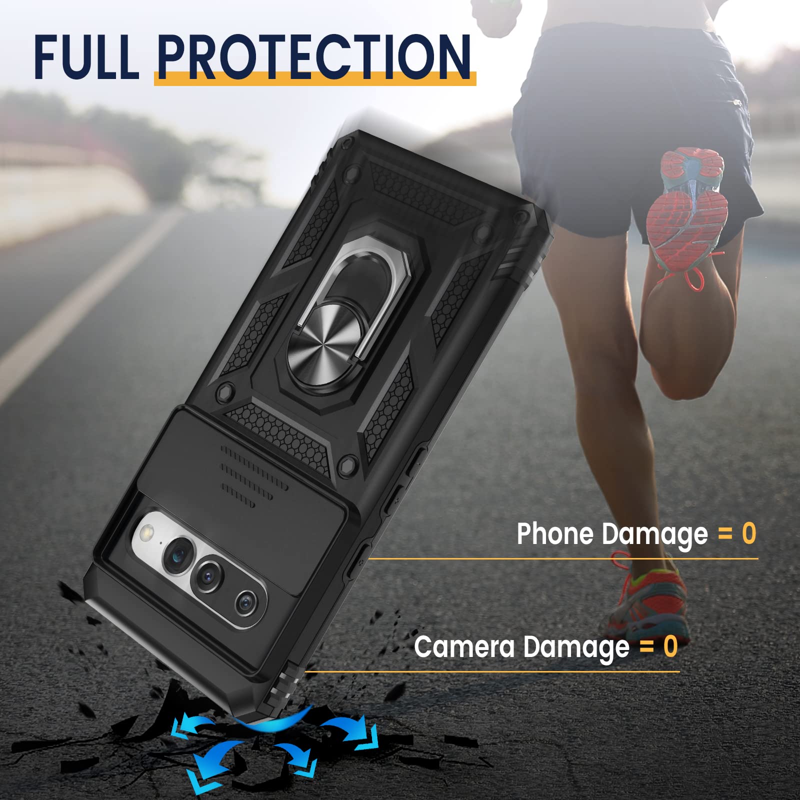 Goton for Google Pixel 7 Pro Case, Google Pixel 7 Pro 2022 [Slide Camera Cover] [360°Kickstand Ring] [Magnetic Car Holder] [Military Grade Drop Protective] Case for Google Pixel 7 Pro Case 6.7''
