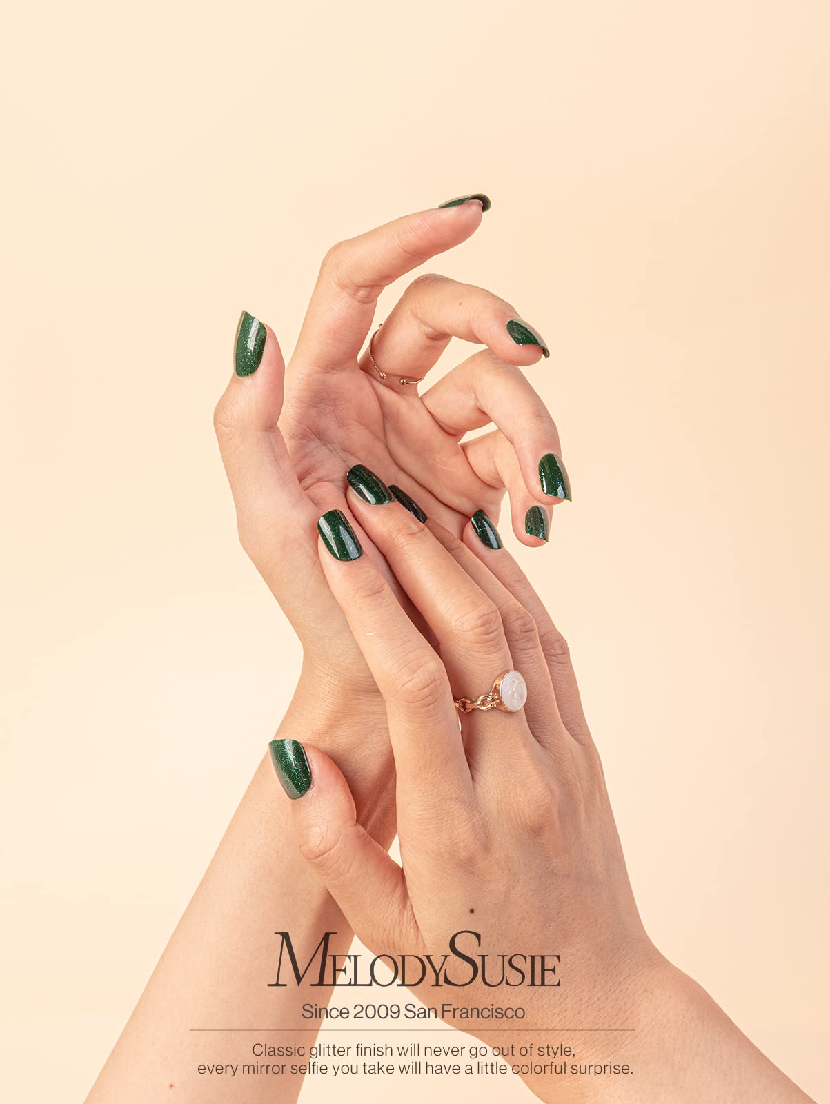 MelodySusie Press on Nails Short Square Acrylic Fake Nails Kits Press on False Supremely Fit & Natural Nails Stick On Nails in 30pcs 12Sizes Disposable Manicure for Women and Girls, Forest Green