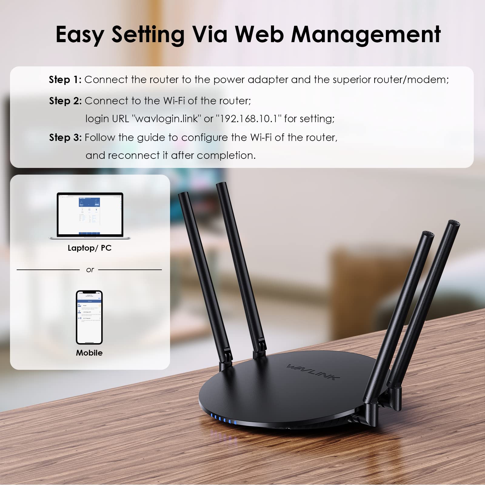 WAVLINK WiFi Router AC1200, Dual Band 5GHz+2.4GHz Wireless Router with Gigabit WAN/LAN, Long Range Coverage for Home and Office, Supports Router/Access Point/Repeater Mode