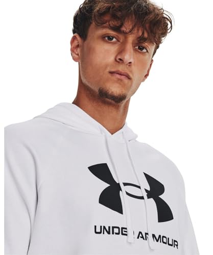 Under Armour Men's Rival Fleece Logo Hoodie, (100) White / / Black, Medium