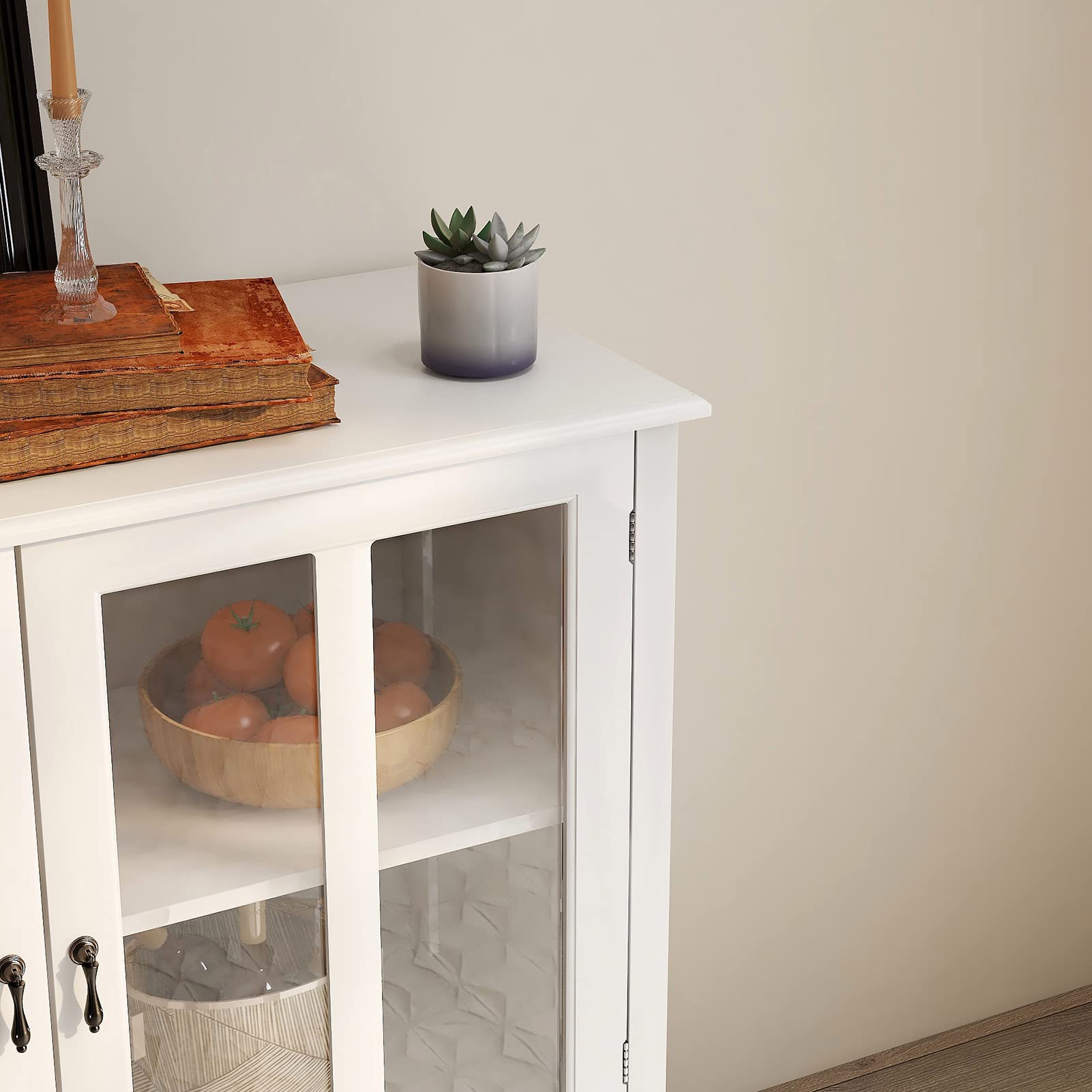 41.34 Inch Sideboard Buffet Cabinet with Double Glass Doors, Wooden Cupboard Storage Cabinet Cupboard Console Table with Drawer, for Kitchen Dining Room Hallway Entryway Living Room