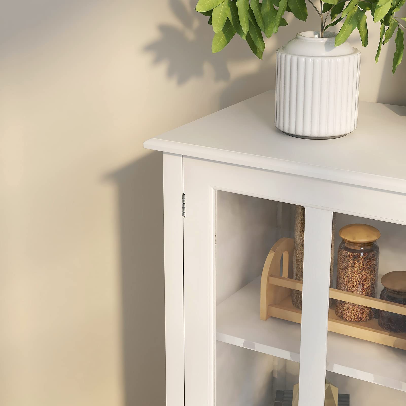41.34 Inch Sideboard Buffet Cabinet with Double Glass Doors, Wooden Cupboard Storage Cabinet Cupboard Console Table with Drawer, for Kitchen Dining Room Hallway Entryway Living Room