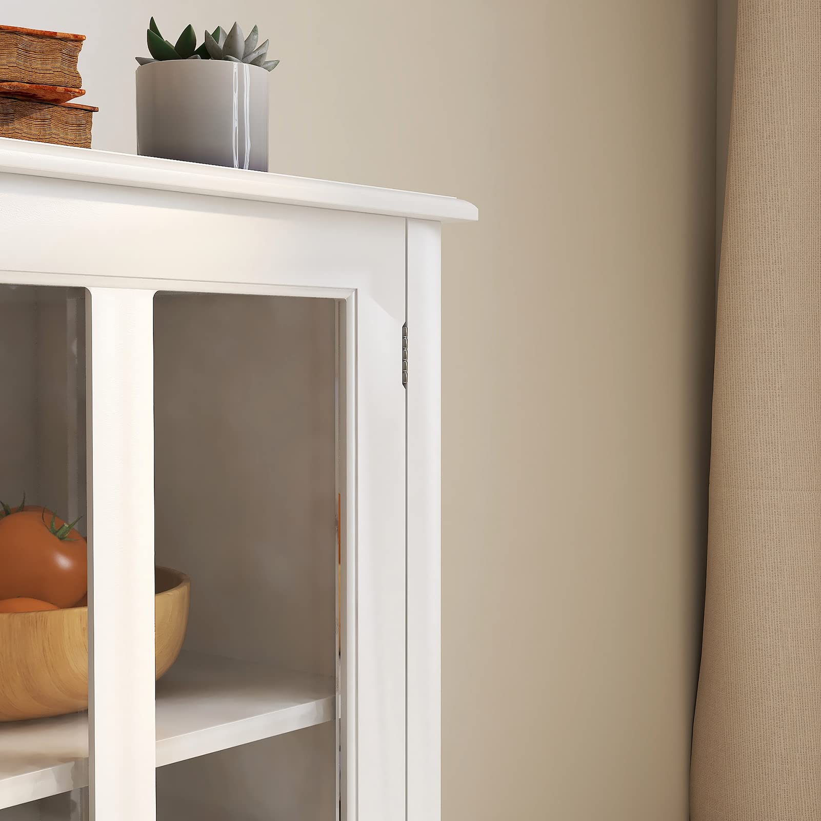41.34 Inch Sideboard Buffet Cabinet with Double Glass Doors, Wooden Cupboard Storage Cabinet Cupboard Console Table with Drawer, for Kitchen Dining Room Hallway Entryway Living Room