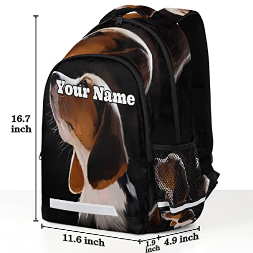 Herdesigns Custom Beagle Puppy Dog Backpack for Men Women with Name Personalized Cute Animal Dog School Bookbag Backpacks Customized Travel Casual Daypack Laptop Bag