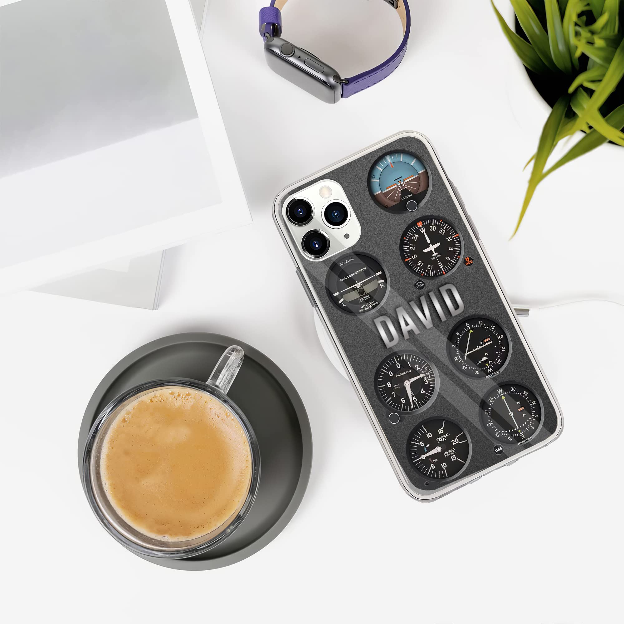 CASEZILY Personalized Pilot Gauges Phone Case Custom Name Aviator I'd Rather be Flying Aviation Compatible with iPhone 15 14 13 12 11 X XS XR 8 Mini Pro Max