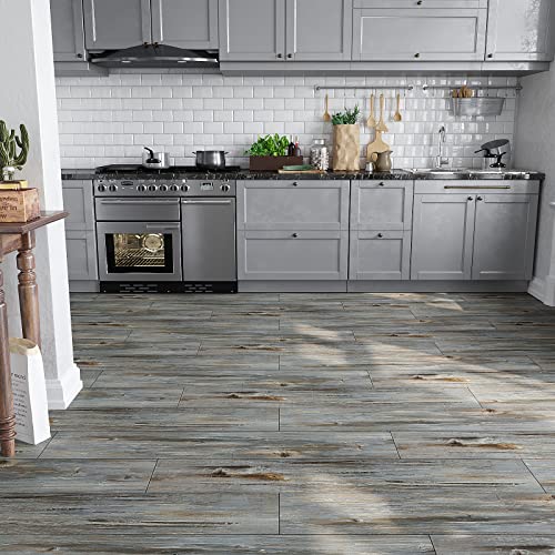 VEELIKE 12-Pack 6''x36'' Blue Reclaimed Wood Vinyl Flooring Peel and Stick Waterproof Wood Look Vinyl Plank Flooring Self Adhesive Renter Friendly Floor Stickers for Bathroom Bedroom Kitchen Basement