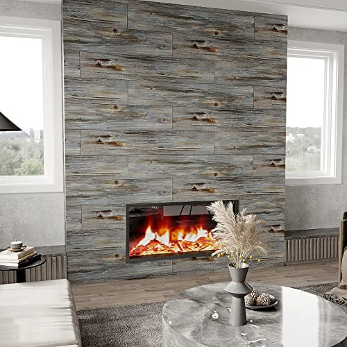 VEELIKE 12-Pack 6''x36'' Blue Reclaimed Wood Vinyl Flooring Peel and Stick Waterproof Wood Look Vinyl Plank Flooring Self Adhesive Renter Friendly Floor Stickers for Bathroom Bedroom Kitchen Basement