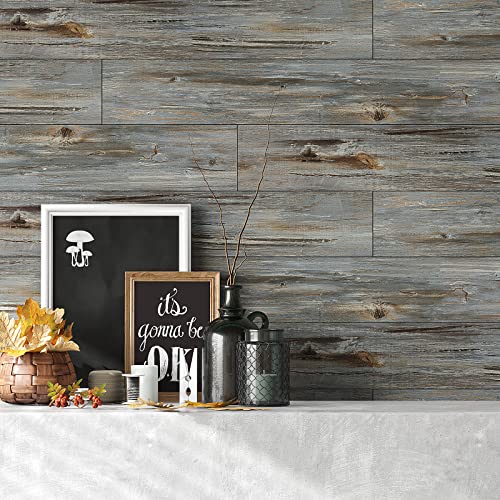 VEELIKE 12-Pack 6''x36'' Blue Reclaimed Wood Vinyl Flooring Peel and Stick Waterproof Wood Look Vinyl Plank Flooring Self Adhesive Renter Friendly Floor Stickers for Bathroom Bedroom Kitchen Basement