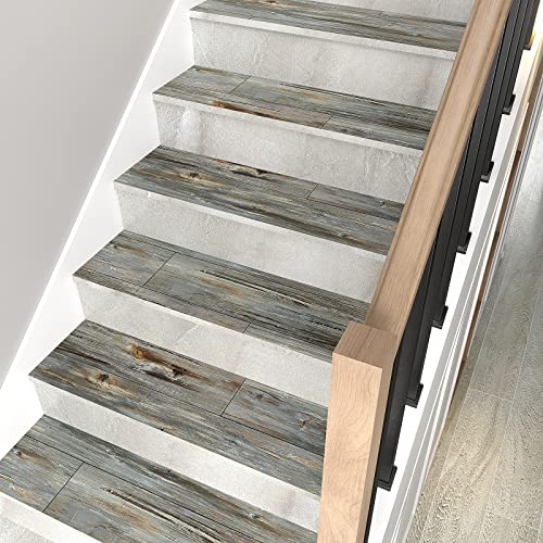 VEELIKE 12-Pack 6''x36'' Blue Reclaimed Wood Vinyl Flooring Peel and Stick Waterproof Wood Look Vinyl Plank Flooring Self Adhesive Renter Friendly Floor Stickers for Bathroom Bedroom Kitchen Basement