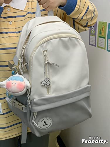 SUFUZEGA Kawaii Simple Patchwork Large Backpack Cute Pendant Teen Girl Student School Bag Bookbag Laptop Travel Waterproof (Grey)