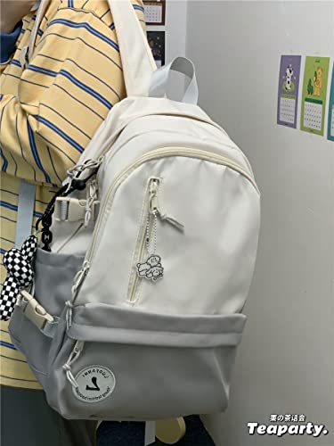 SUFUZEGA Kawaii Simple Patchwork Large Backpack Cute Pendant Teen Girl Student School Bag Bookbag Laptop Travel Waterproof (Grey)