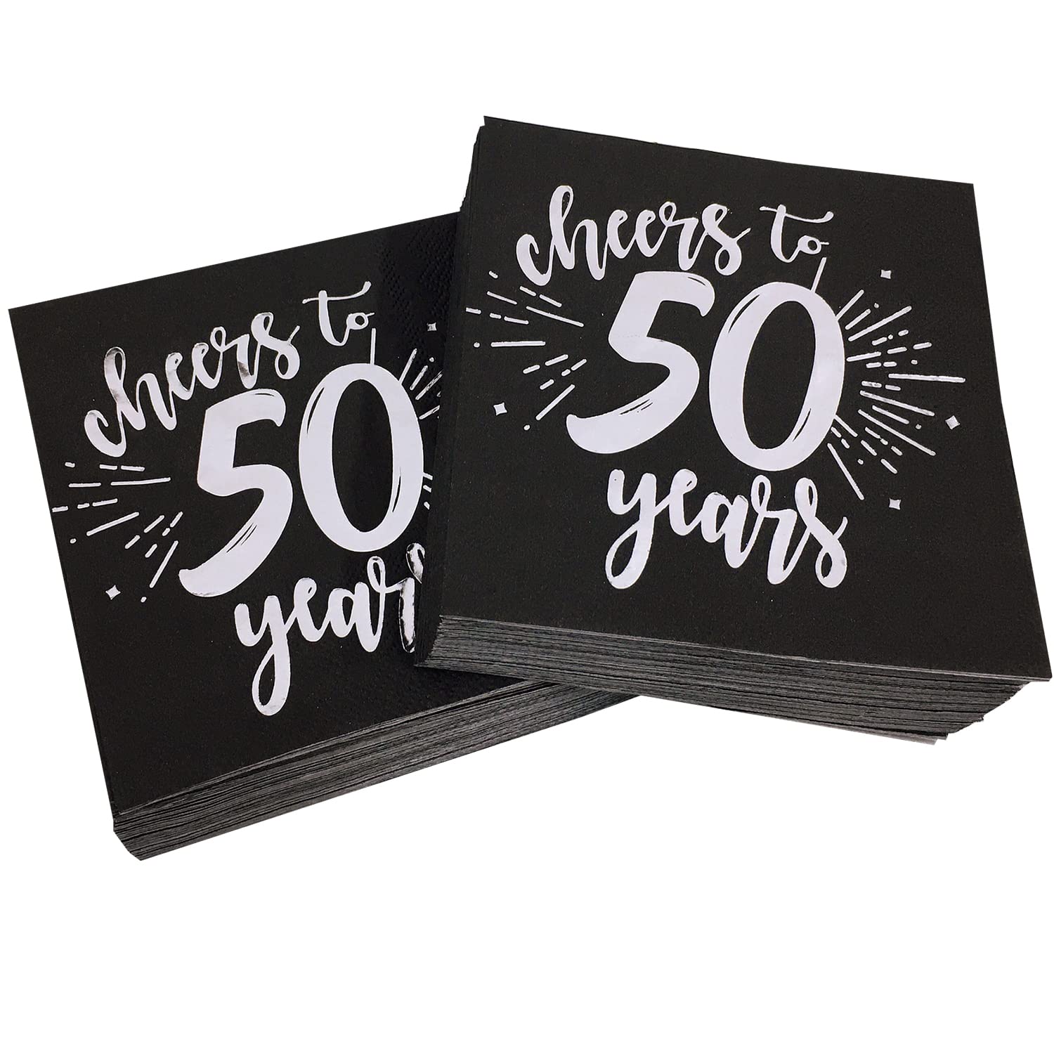 50Pieces Silver50th Birthday Celebration Party Decorative NapkinBlack50th Birthday Decorative Men's and Women's Party Supplies Cocktail Napkins in a black, Cheers to 50 Years