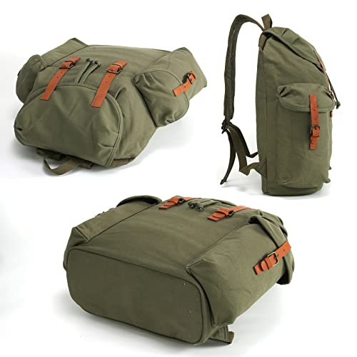 WINTMING Vintage Canvas Backpack Women Men Travel Rucksack Casual Laptop Backpack (Army Green)