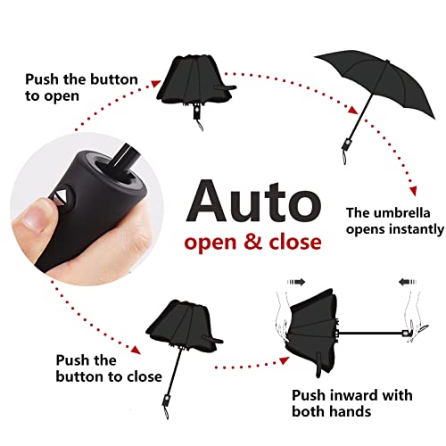 ResArea Windproof Travel Umbrellas Automatic Folding and Portable Umbrellas for Rain Ergonomic Handle Light Unisex Black