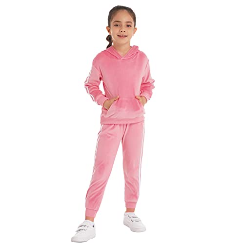 Linjinx Kids Boys Girls Velour Tracksuit Sweatsuits Athletic Hoodie Sweatshirt and Sweatpants Pants Set Pink 6-7 Years