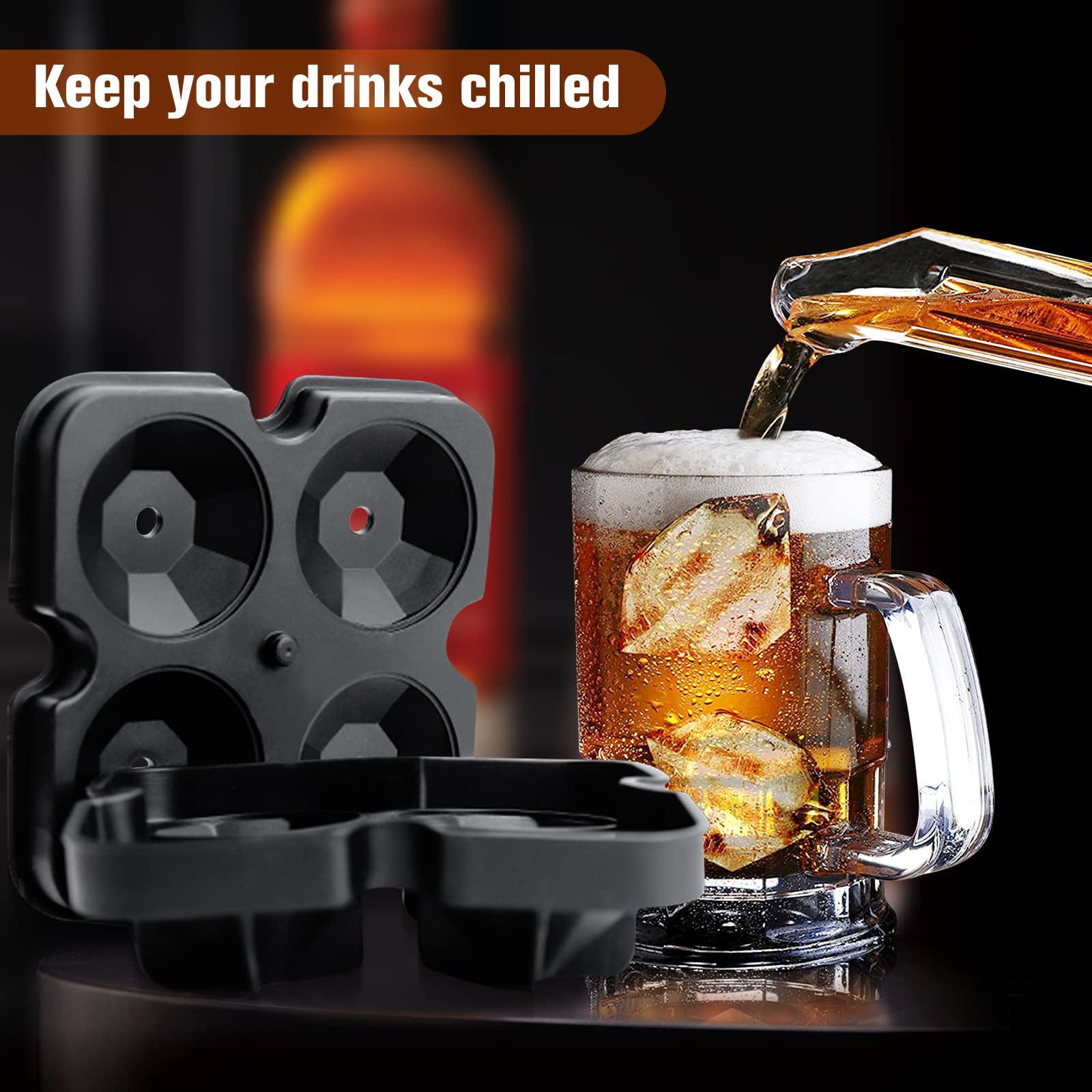 Ice Cube Trays (Set of 2),Diamond-Shape Ice Cube Maker with Lids, Diamond-Shape Ice Cube Molds for Whiskey Cocktails & Bourbon,Reusable BPA Free Stackable Flexible Ice Molds with Funnel