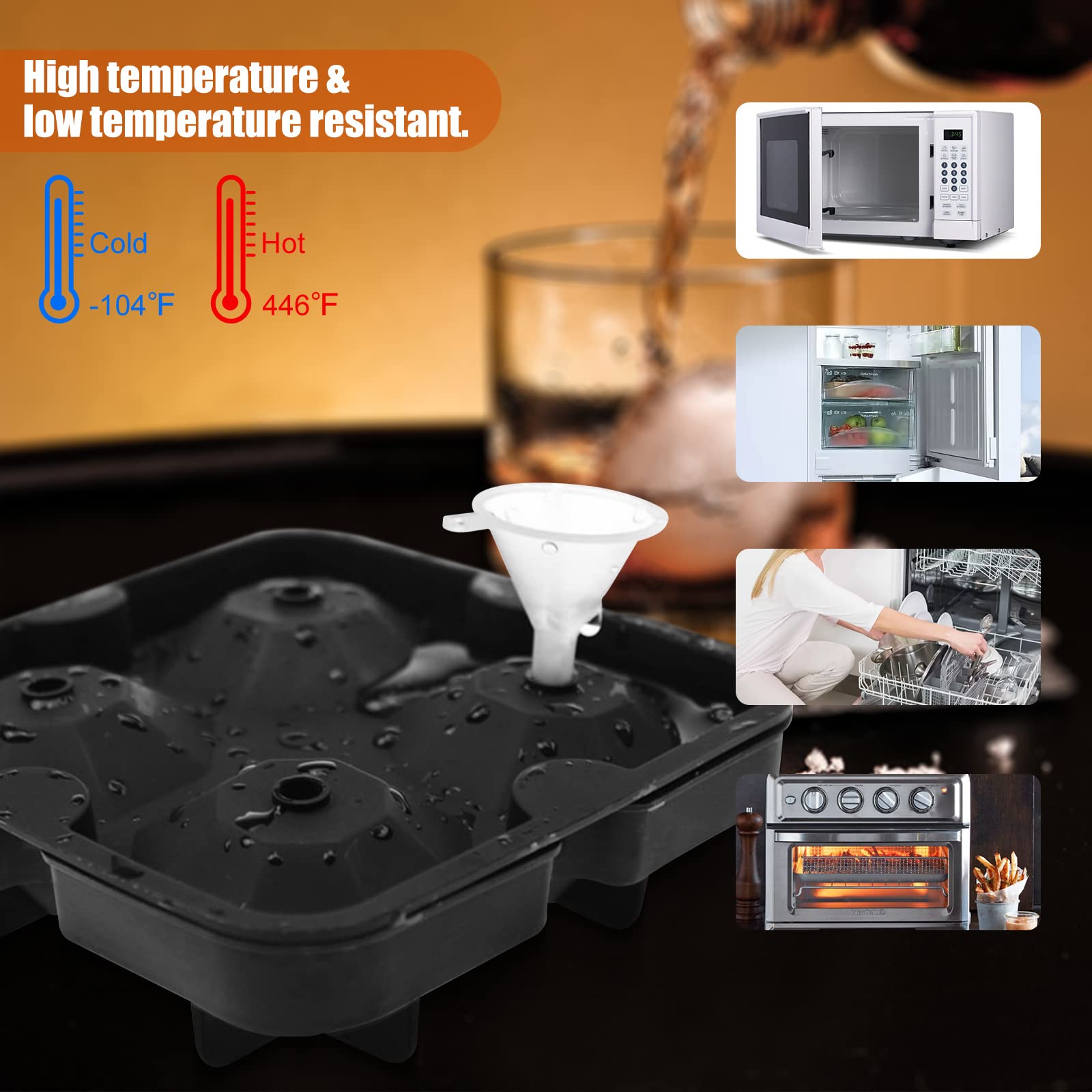 Ice Cube Trays (Set of 2),Diamond-Shape Ice Cube Maker with Lids, Diamond-Shape Ice Cube Molds for Whiskey Cocktails & Bourbon,Reusable BPA Free Stackable Flexible Ice Molds with Funnel