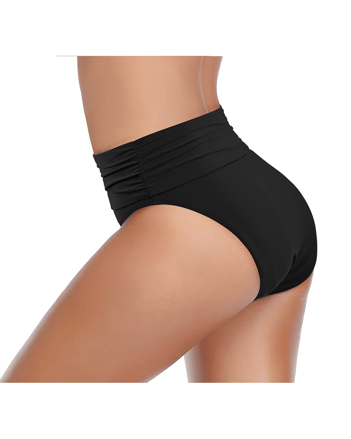 Tempt Me Women's Black High Waisted Bikini Bottom Tummy Control Ruched Bathing Suit Plus Size Swim Bottom XXL