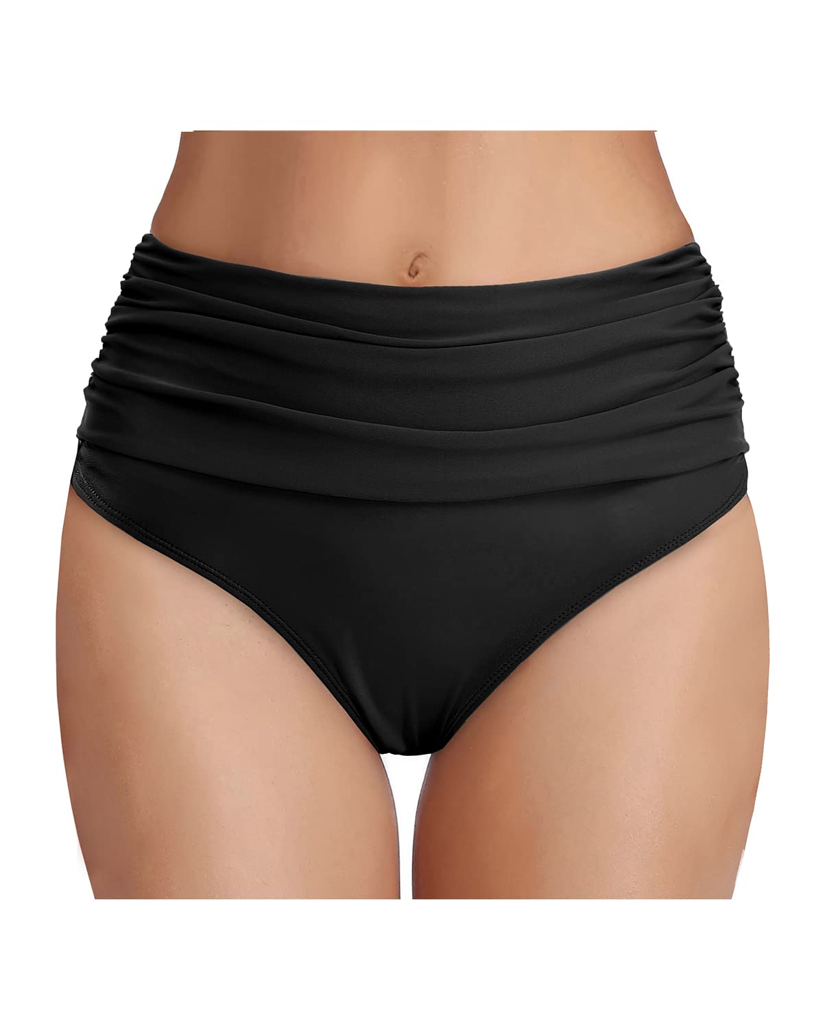 Tempt Me Women's Black High Waisted Bikini Bottom Tummy Control Ruched Bathing Suit Plus Size Swim Bottom XXL