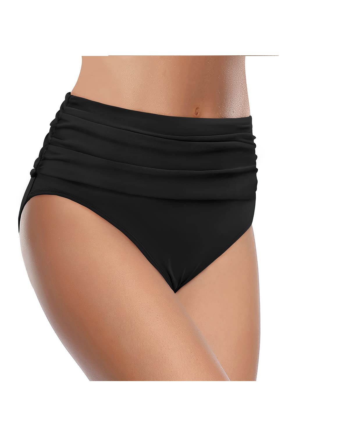 Tempt Me Women's Black High Waisted Bikini Bottom Tummy Control Ruched Bathing Suit Swim Bottom S