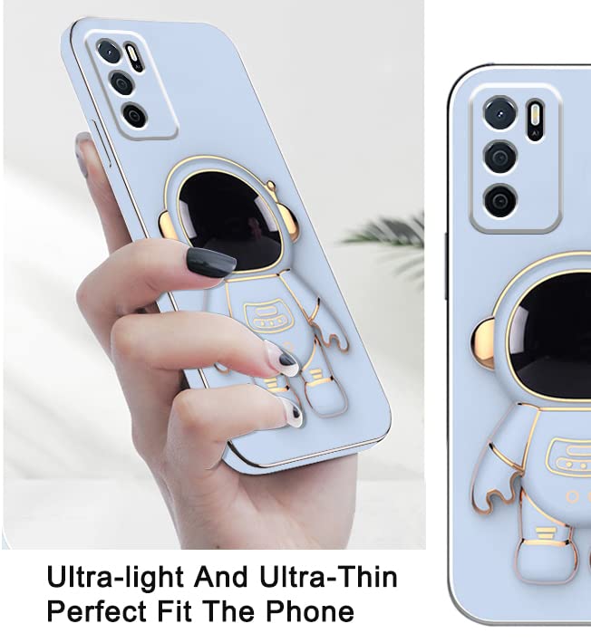 Compatible with Oppo A16 Case with Plating Creative Astronaut Cartoon Holder Pink,Oppo A16s Phone Case Silicone Shockproof Stand Soft TPU Protective Slim Cover (Blue)