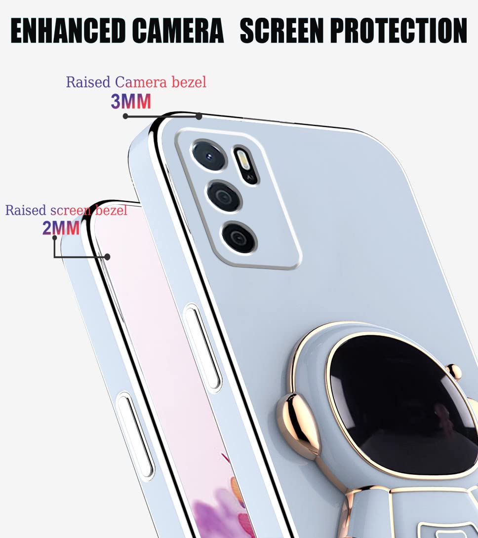 Compatible with Oppo A16 Case with Plating Creative Astronaut Cartoon Holder Pink,Oppo A16s Phone Case Silicone Shockproof Stand Soft TPU Protective Slim Cover (Blue)