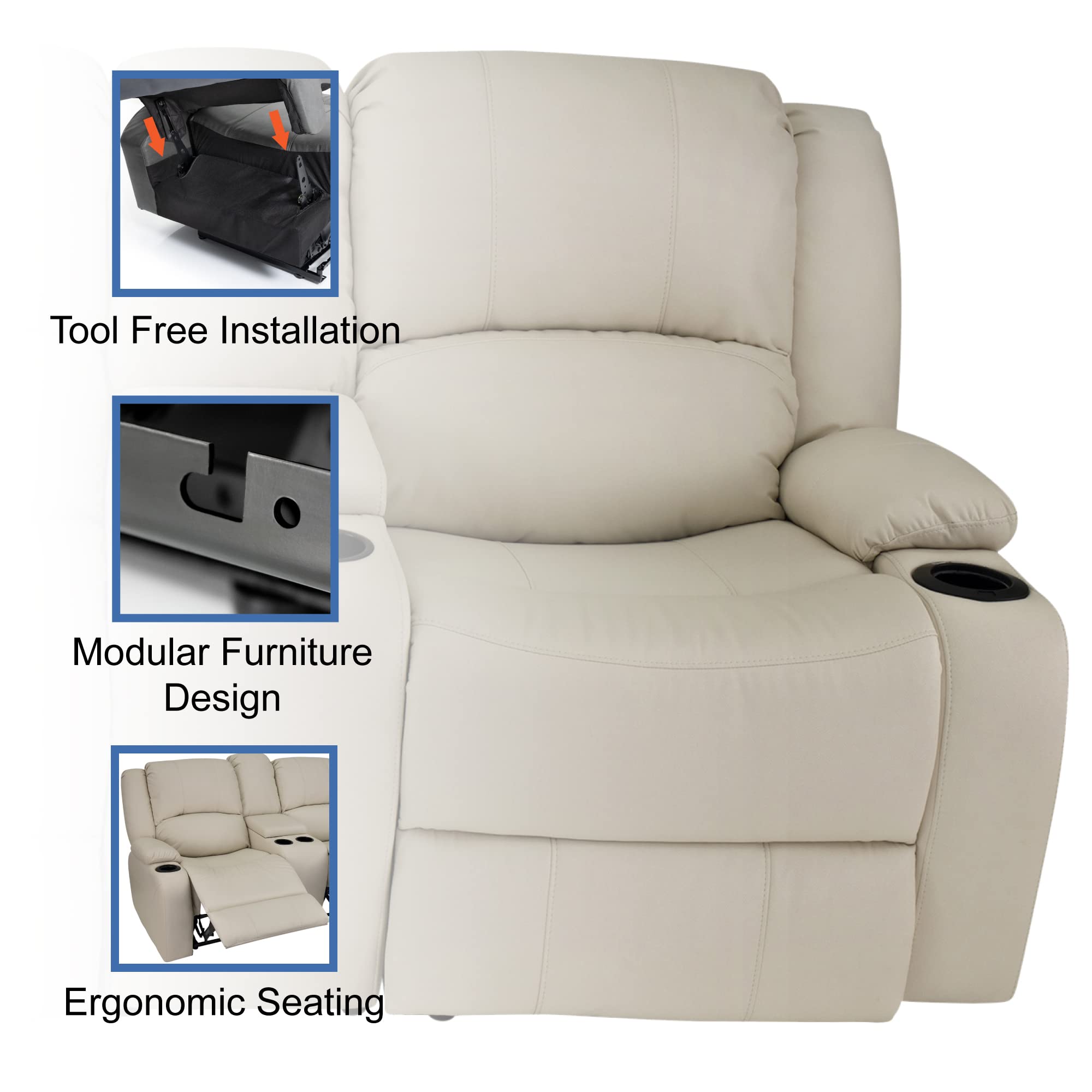RecPro RV 70" Powered Sofa Recliner & Console | Loveseat with Cupholders | Ultrafabrics Brisa (Birch)