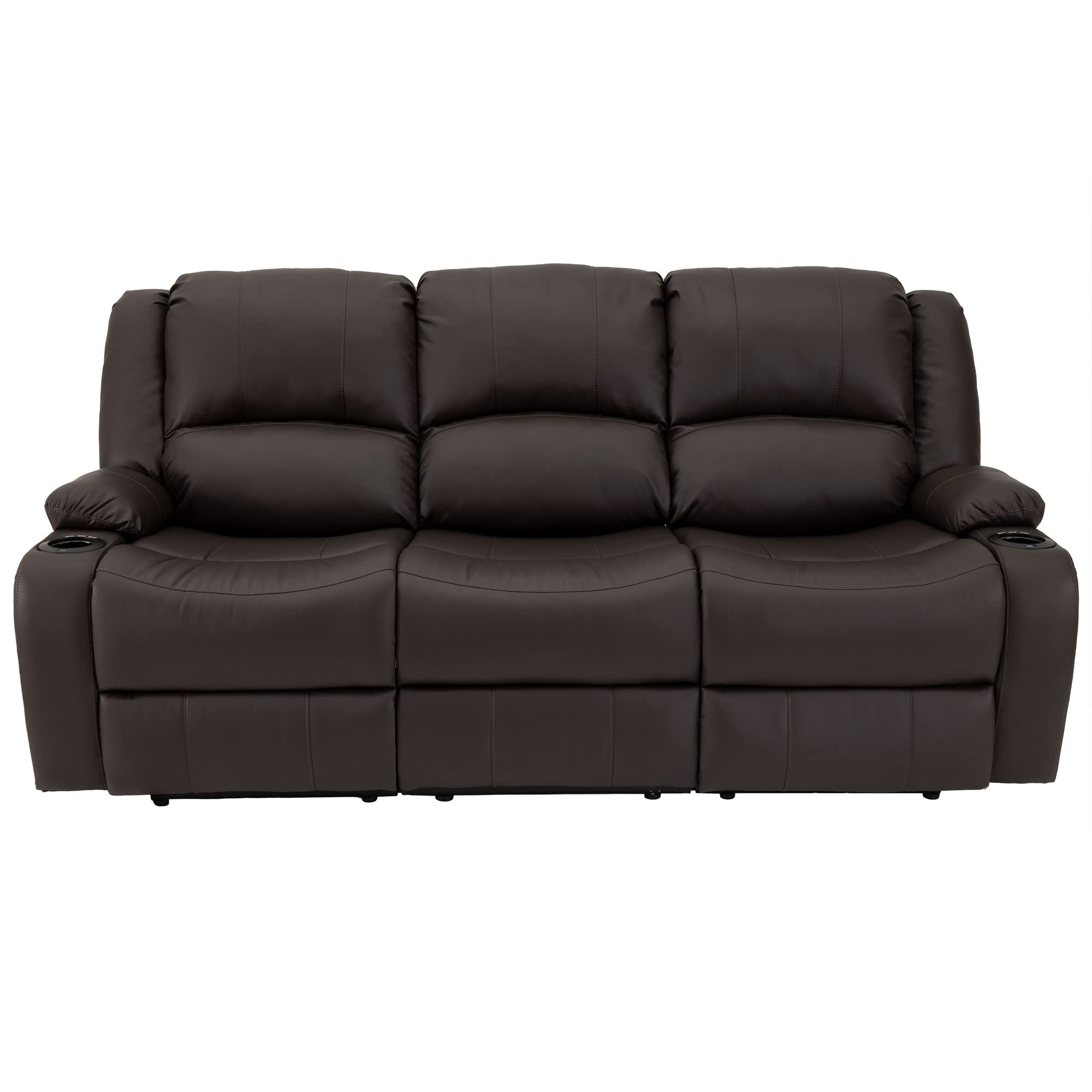 RecPro RV 80" Powered Triple Recliner Sofa & Drop-Down Console | Wall Hugger Seats | Ultrafabrics Brisa (Coffee Bean)