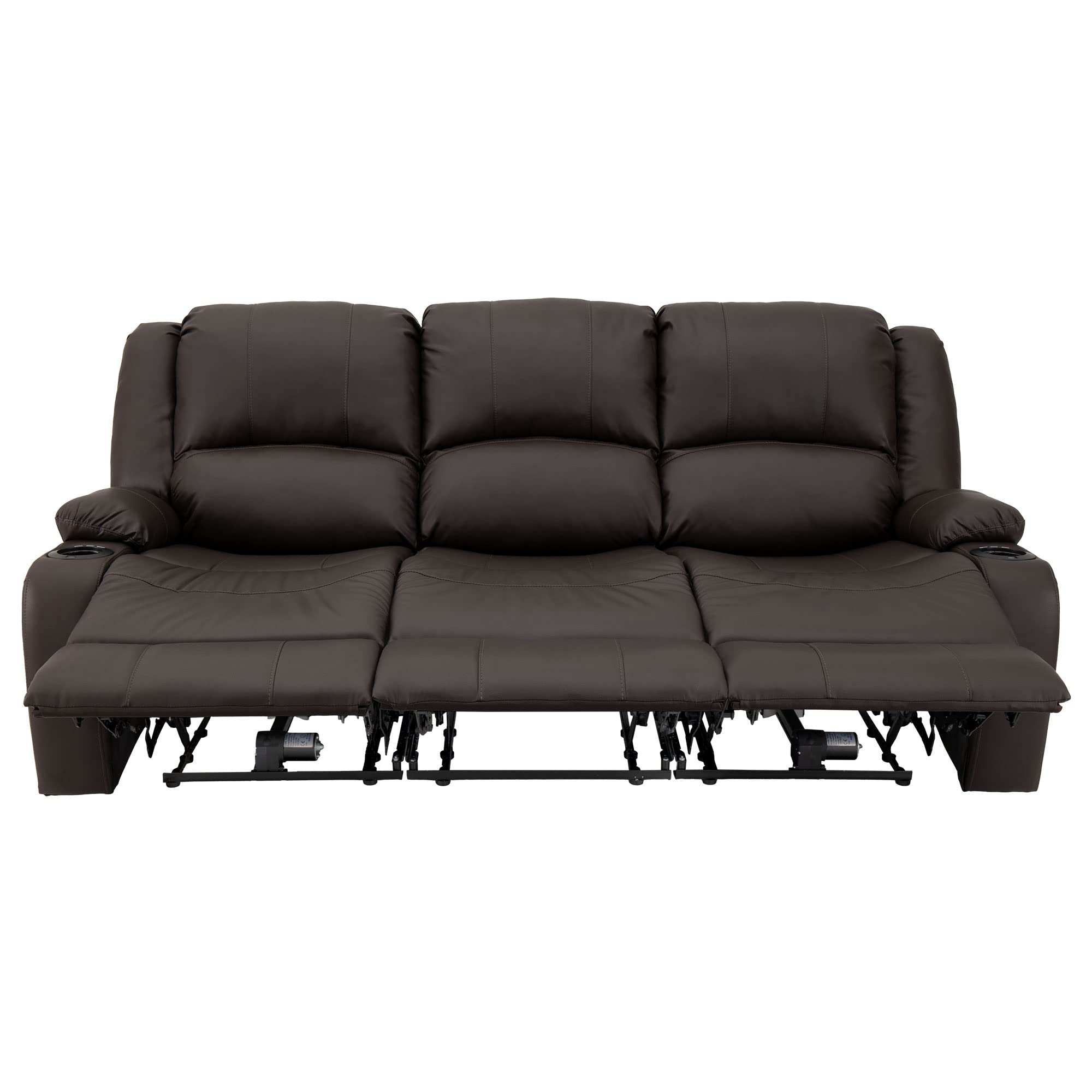 RecPro RV 80" Powered Triple Recliner Sofa & Drop-Down Console | Wall Hugger Seats | Ultrafabrics Brisa (Coffee Bean)