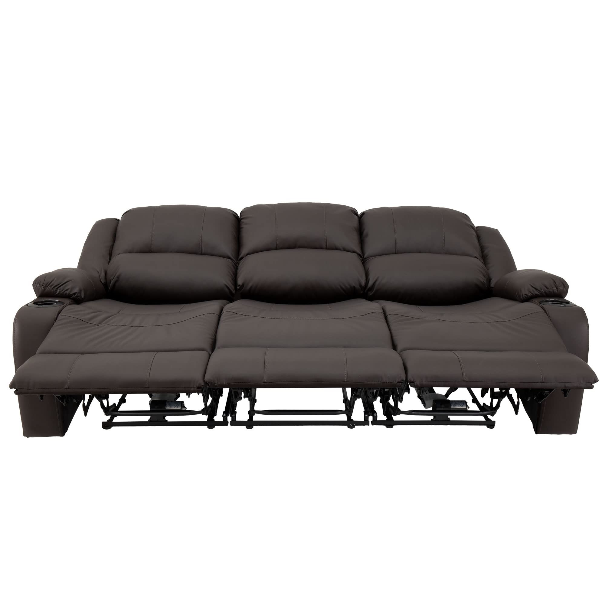 RecPro RV 80" Powered Triple Recliner Sofa & Drop-Down Console | Wall Hugger Seats | Ultrafabrics Brisa (Coffee Bean)