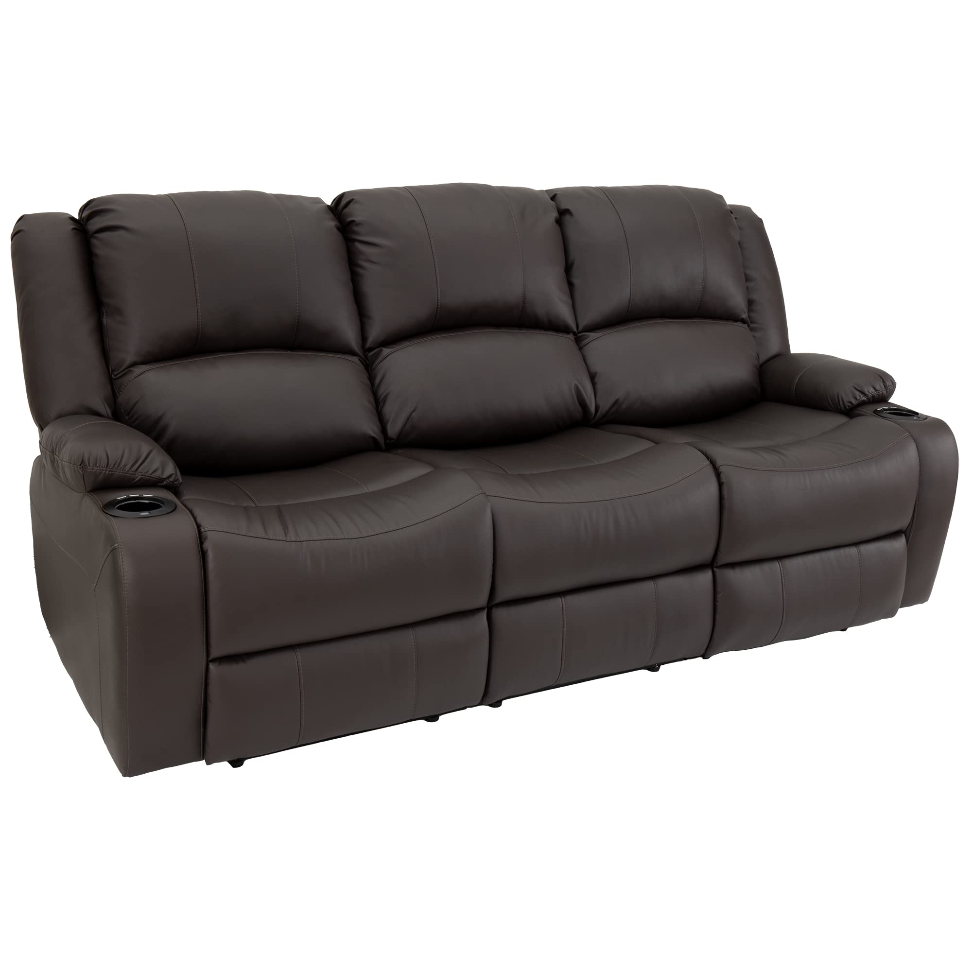 RecPro RV 80" Powered Triple Recliner Sofa & Drop-Down Console | Wall Hugger Seats | Ultrafabrics Brisa (Coffee Bean)