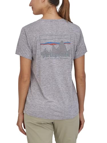 Patagonia Women's Capilene Cool Daily Graphic T Shirt (Medium, Feather Grey/Skyline)