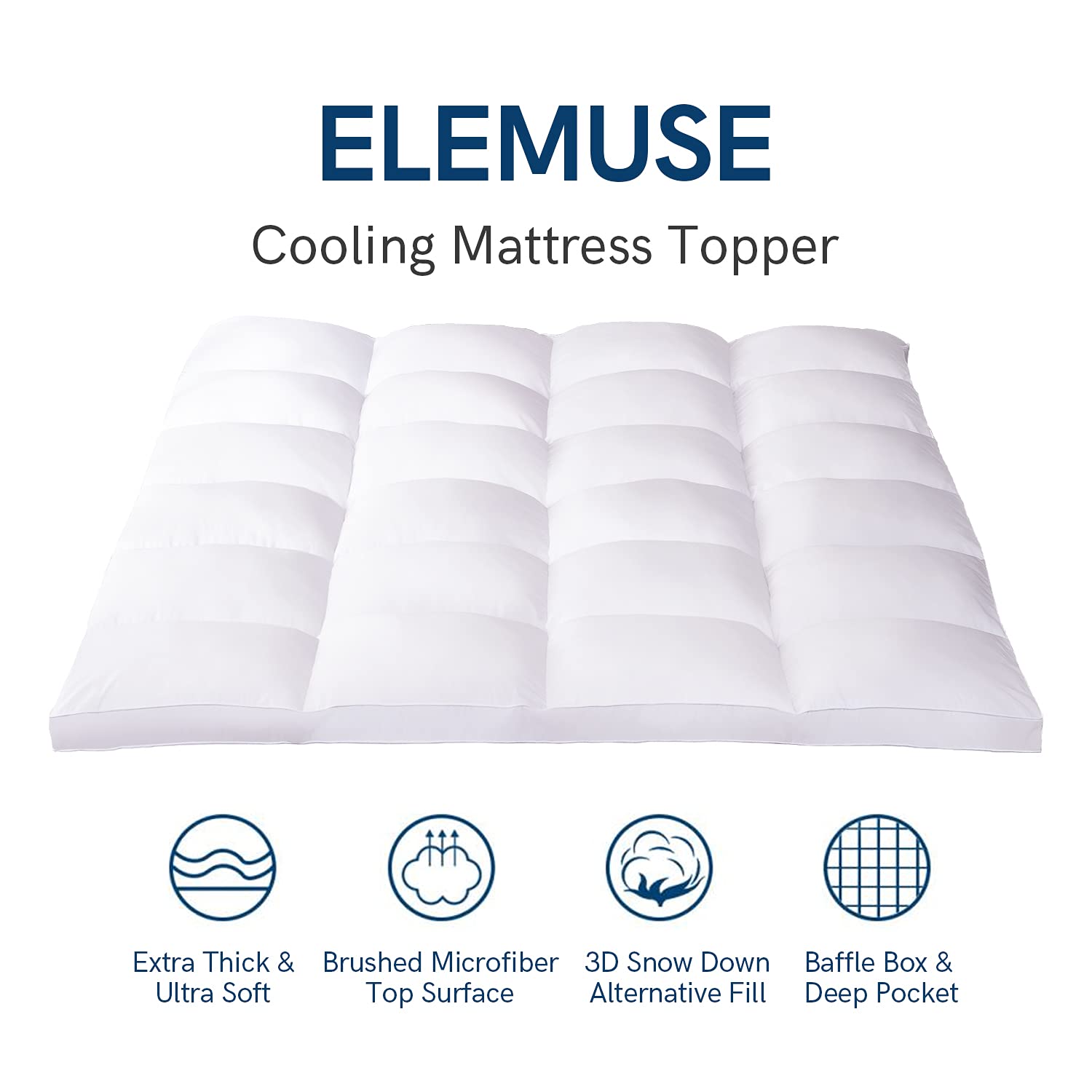ELEMUSE RV King Mattress Topper for Back Pain, Extra Thick Mattress pad Cover, Plush Soft Pillowtop with Elastic Deep Pocket, Overfilled Down Alternative Filling