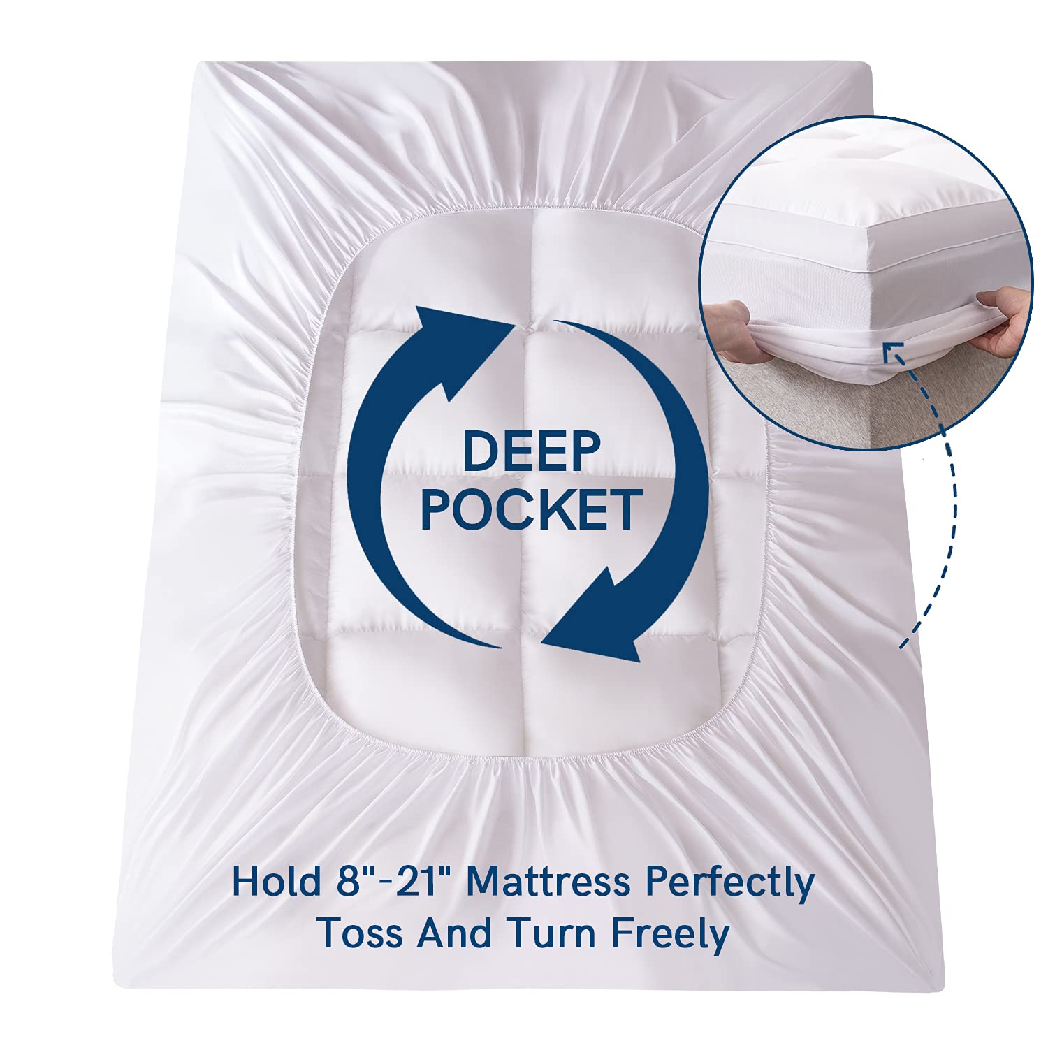 ELEMUSE RV King Mattress Topper for Back Pain, Extra Thick Mattress pad Cover, Plush Soft Pillowtop with Elastic Deep Pocket, Overfilled Down Alternative Filling