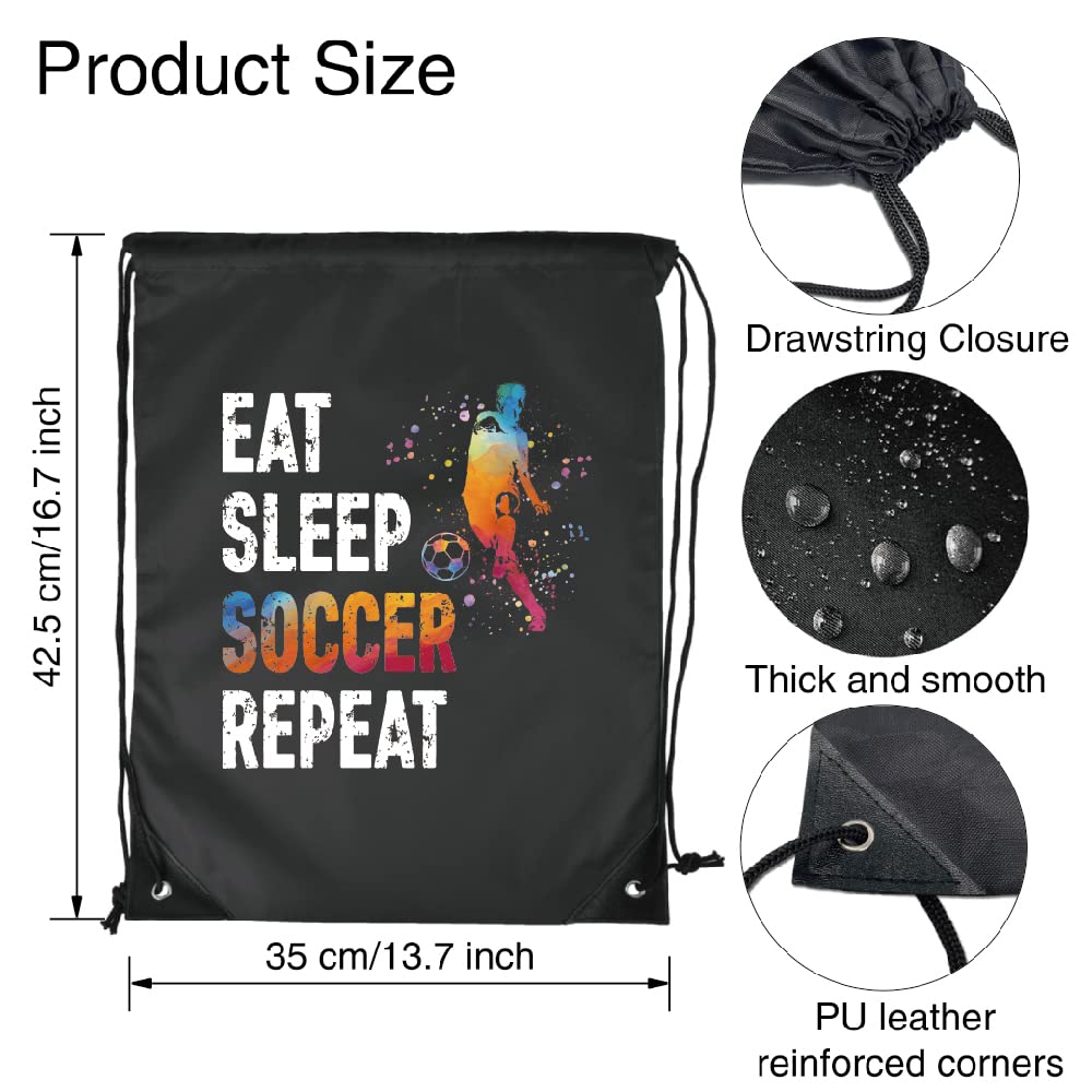 Pishovi Eat Sleep Soccer Repeat Drawstring Waterproof Backpack, Sports Bag for Men & Women, Perfect Soccer Player Gift