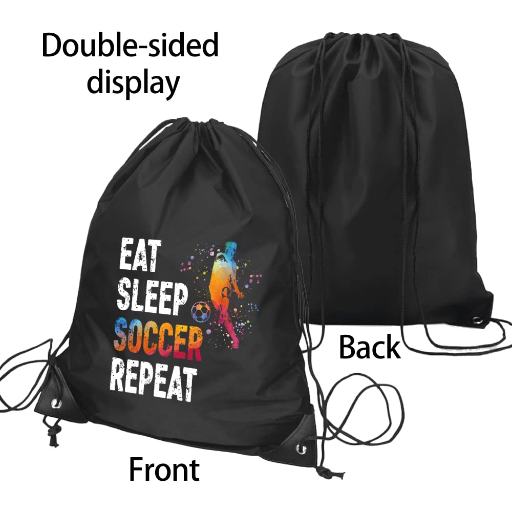 Pishovi Eat Sleep Soccer Repeat Drawstring Waterproof Backpack, Sports Bag for Men & Women, Perfect Soccer Player Gift