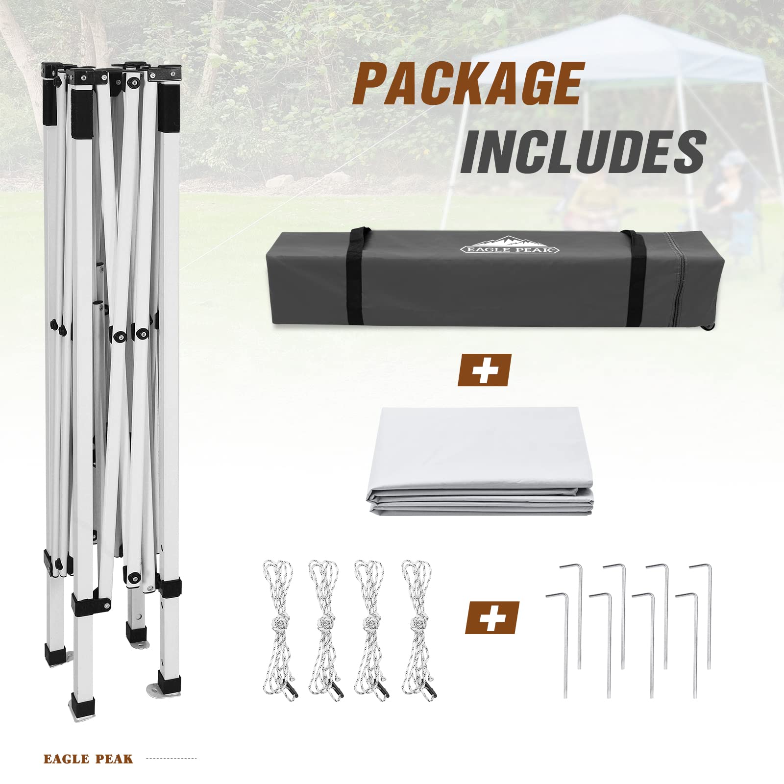 EAGLE PEAK 8x8 Slant Leg Pop-up Canopy Tent Easy One Person Setup Instant Outdoor Beach Canopy Folding Portable Sports Shelter 8x8 Base 6x6 Top (White)