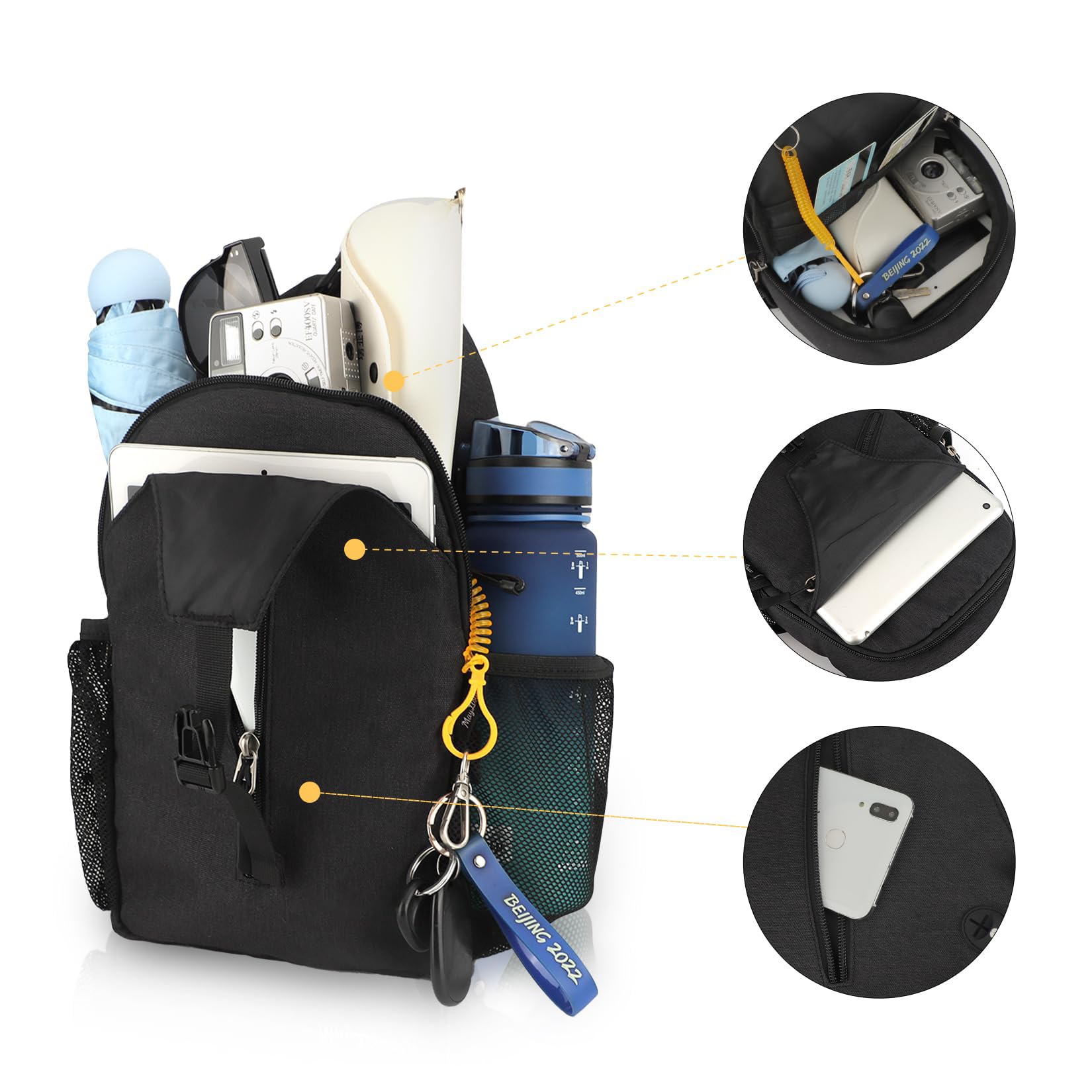 MAYLISACC Sling Backpack, Crossbody Sling Bag, Lightweight Shoulder backpack, Chest bag, Hiking Daybag for Biking, Cycling Walking (black)