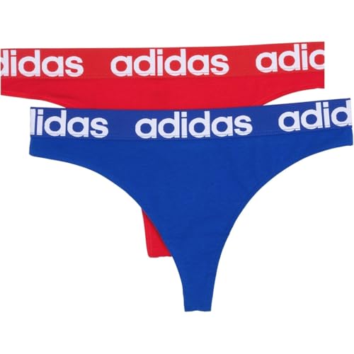 Adidas Women's Comfort Cotton Thong Underwear Panty-2 Pack, BOLDBLU-VIVDRED, M