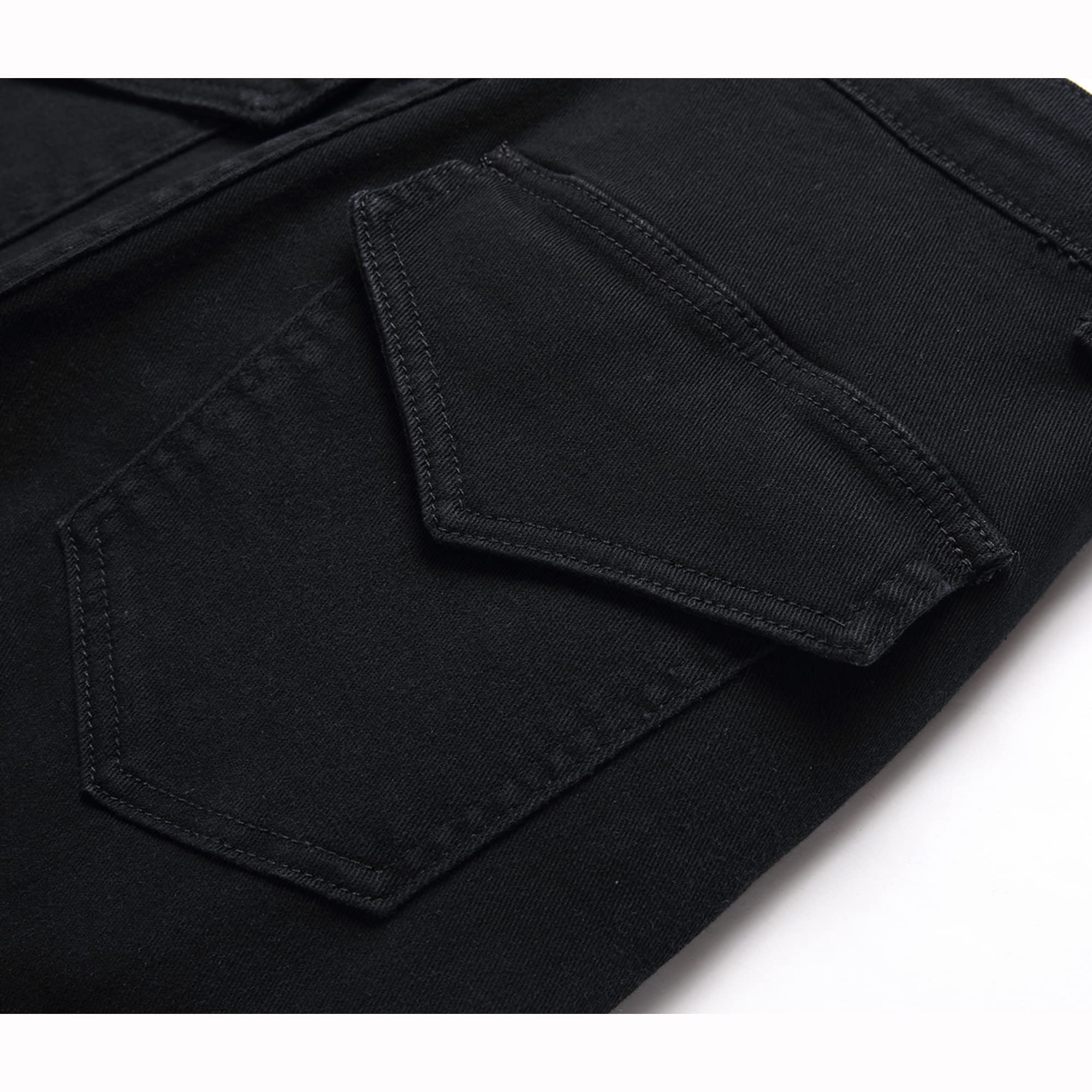 Black Jeans for Men Stretch Skinny Multi Pockets Slim Fit Elastic Jeans Comfort Tapered Leg Cargo Pencil Denim Pants, Black, 34