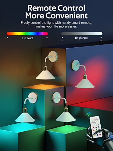 Battery Operated Wall Sconce, Wireless Wall Lights Set of 2, 13 RGB Colors Dimmable Battery Powered Wall Lamp with Remote, Memory Function, Timer for Bedroom, Living Room