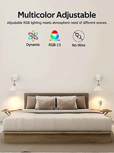 Battery Operated Wall Sconce, Wireless Wall Lights Set of 2, 13 RGB Colors Dimmable Battery Powered Wall Lamp with Remote, Memory Function, Timer for Bedroom, Living Room