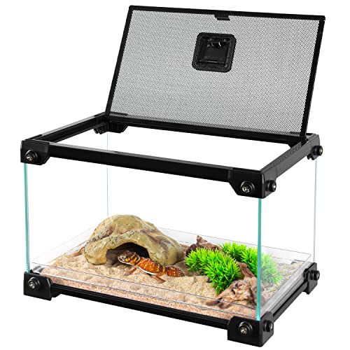 OIIBO Small Glass Reptile Terrarium 12" x 8" x 8" Top Feeding Reptile Tank Full View Visually Appealing Reptile Amphibians Habitat Enclosure