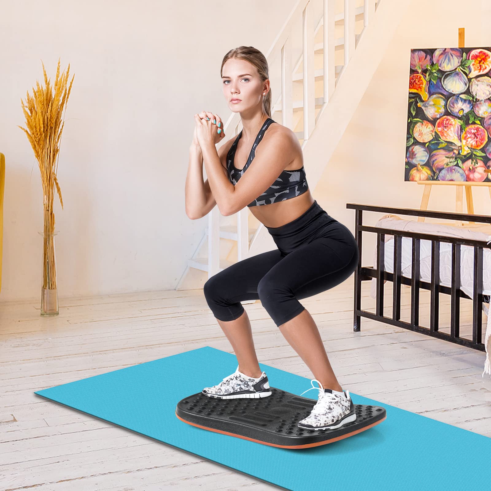 Goplus Standing Desk Wooden Balance Board, 360° Rotation Anti Fatigue Mat Wobble Board with 138 Massage Points & Anti-slip Base, Ergonomic Comfort Floor Mat Stability Rocker for Core Strength Workout