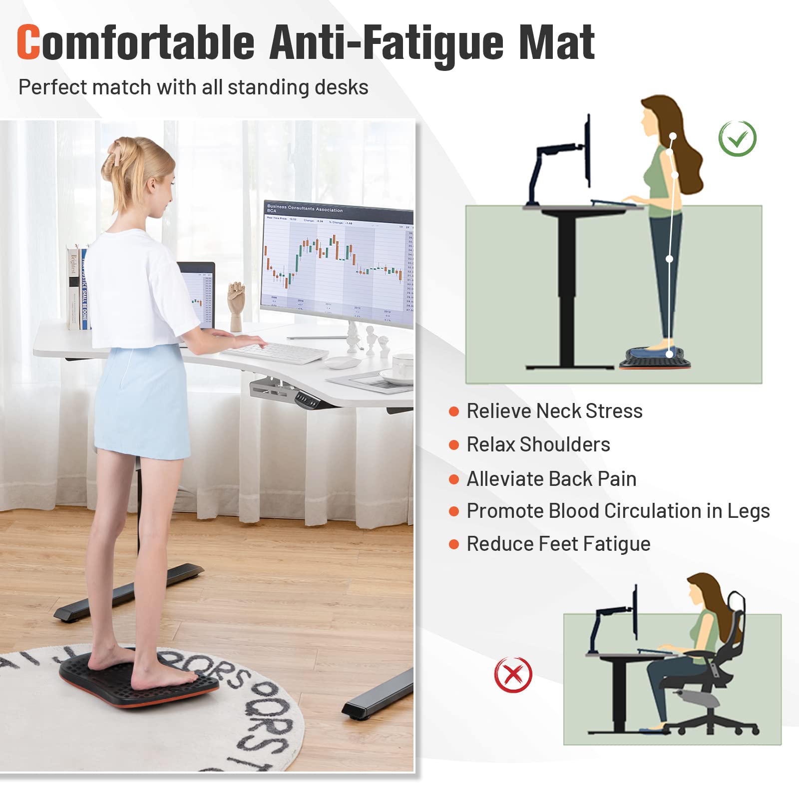 Goplus Standing Desk Wooden Balance Board, 360° Rotation Anti Fatigue Mat Wobble Board with 138 Massage Points & Anti-slip Base, Ergonomic Comfort Floor Mat Stability Rocker for Core Strength Workout