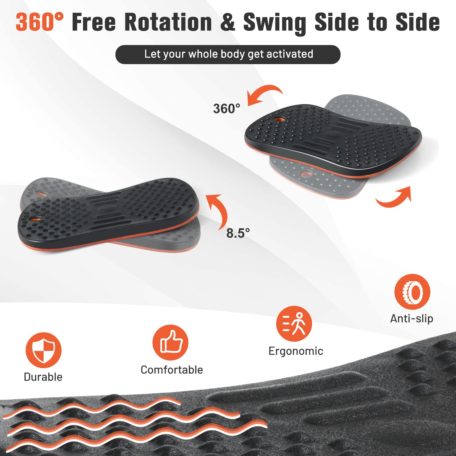 Goplus Standing Desk Wooden Balance Board, 360° Rotation Anti Fatigue Mat Wobble Board with 138 Massage Points & Anti-slip Base, Ergonomic Comfort Floor Mat Stability Rocker for Core Strength Workout